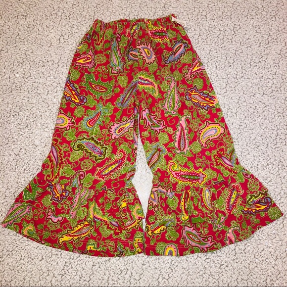 Bottoms | Hot Pink Paisley Jewel Colored Ruffle Pants | Poshmark